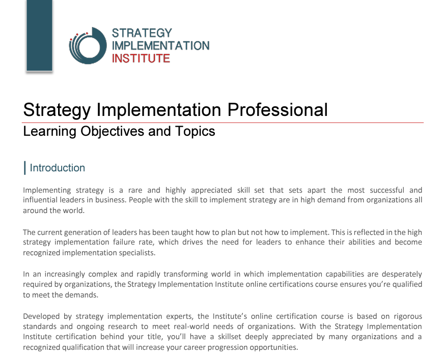 Download the Strategy Implementation Professional Learning Topics - Strategy Implementation ...